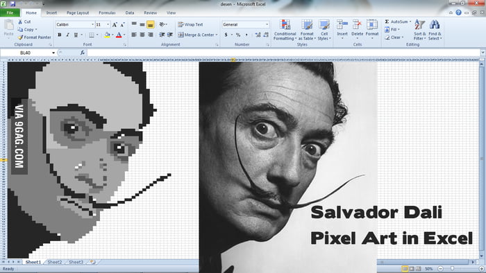 Salvador Dali | Pixel Excel Art - 9GAG