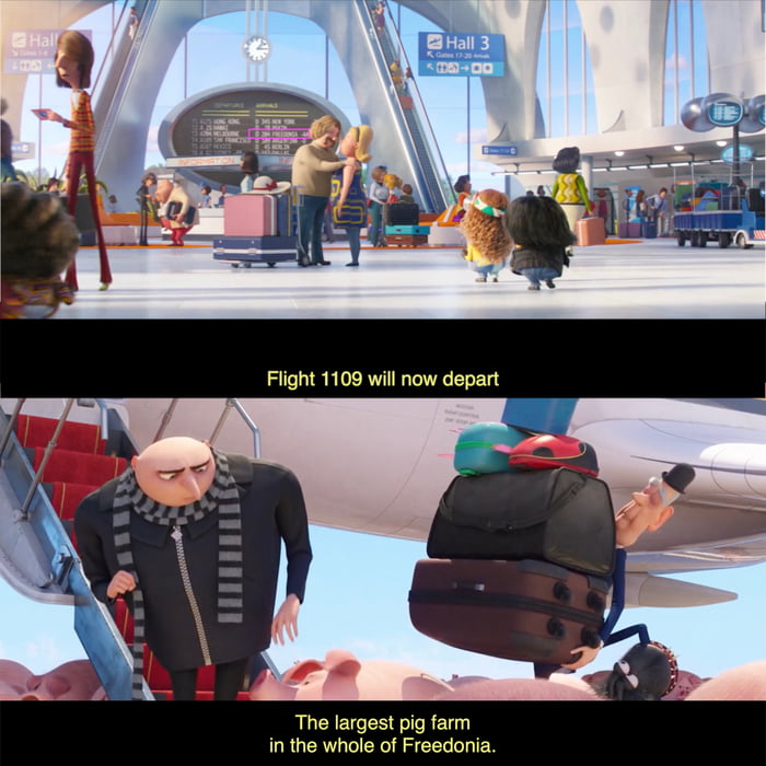 During the airport scene in Minions : Rise of Gru (2022), 'Freedonia ...