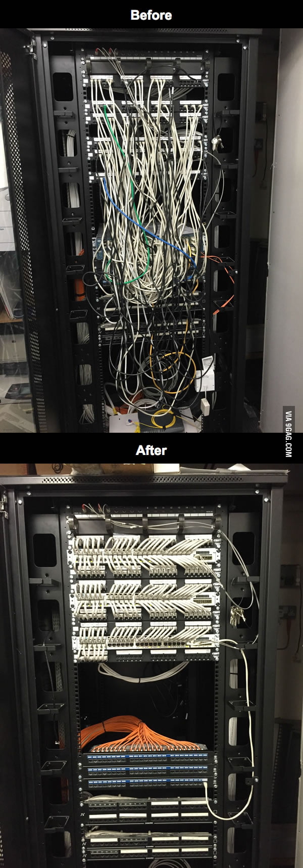 If it's tidy cable management you're after, here's a cabinet I did this weekend - 9GAG