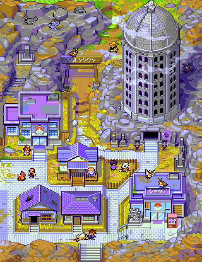 Pixel art recreation of Pokemon’s Lavender Town by @cure_pixel - 9GAG