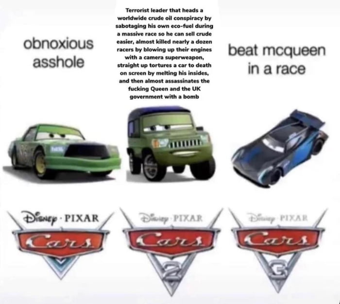 Cars 2 had the wildest f**king plot. - 9GAG