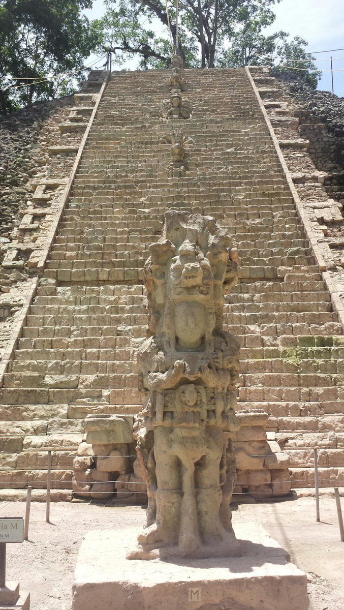 'The stairway of hieroglyphs' in the Mayan city of Copan in Honduras ...