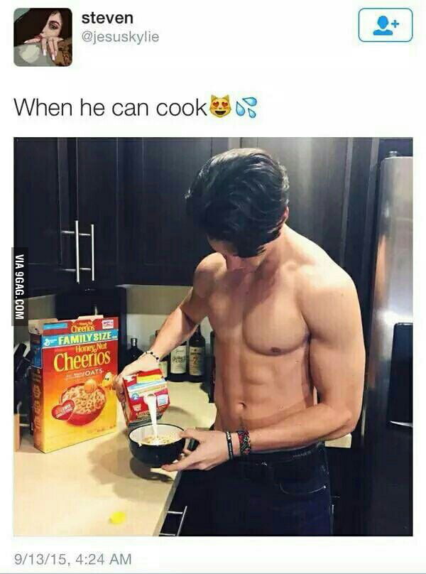 He can 'cook' cereal. Astonishing. - 9GAG