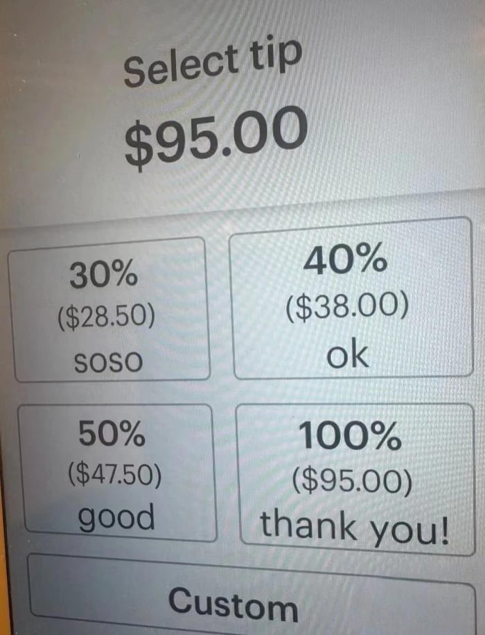 Asking customers for 100% tip is diabolical - 9GAG