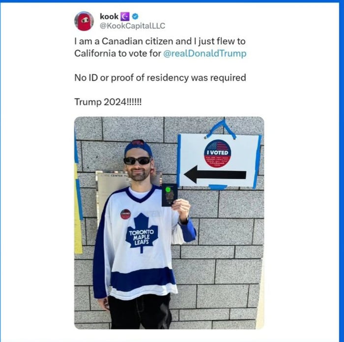 It's illegal to ID voters in the blue state of California. - 9GAG