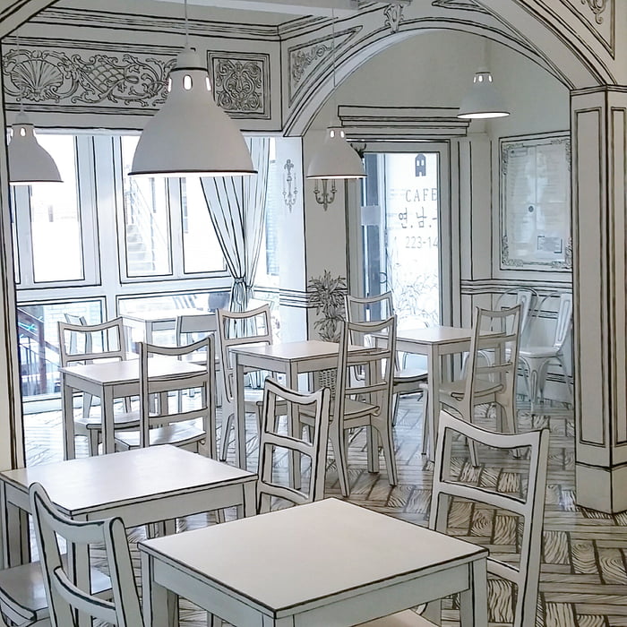 2D Cafe in Seoul, South Korea. The Cafe is owned and was designed by Eun-Jin Lee to look like a ...