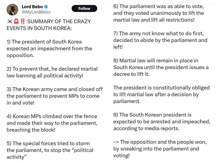 Summary of South Korea Martial Law - 9GAG