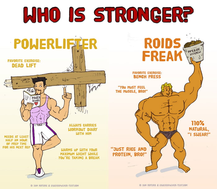 Who is stronger? Powerlifter vs. Roids Freak - 9GAG