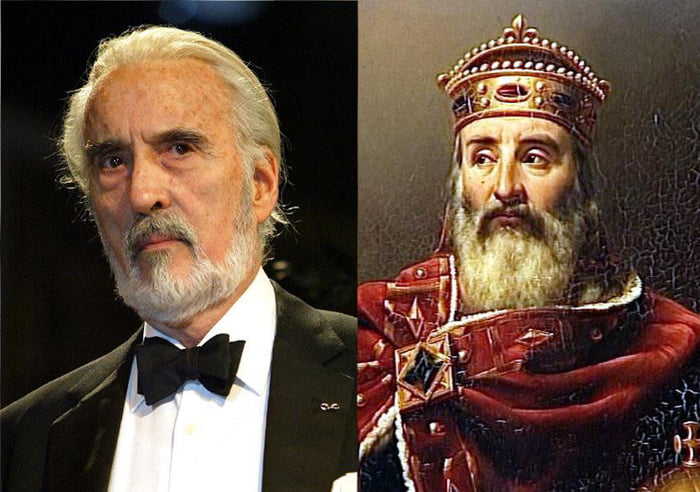 Christopher Lee 21st Century and his ancestor Charlemagne 8th Century - 9GAG