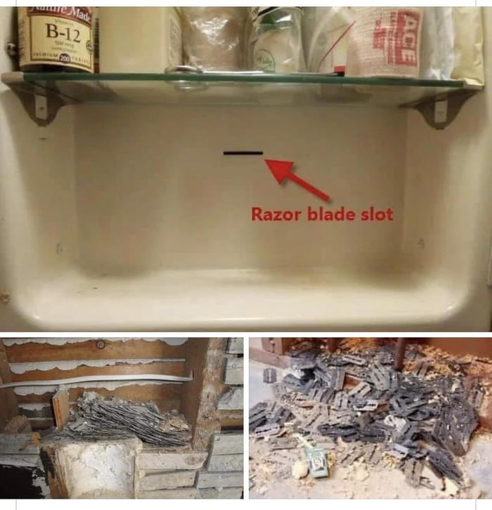 People used to shove their used razor blades into the wall. This ...