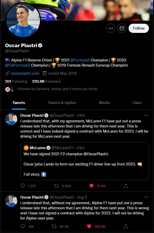 Piastri having fun on Twitter. - 9GAG