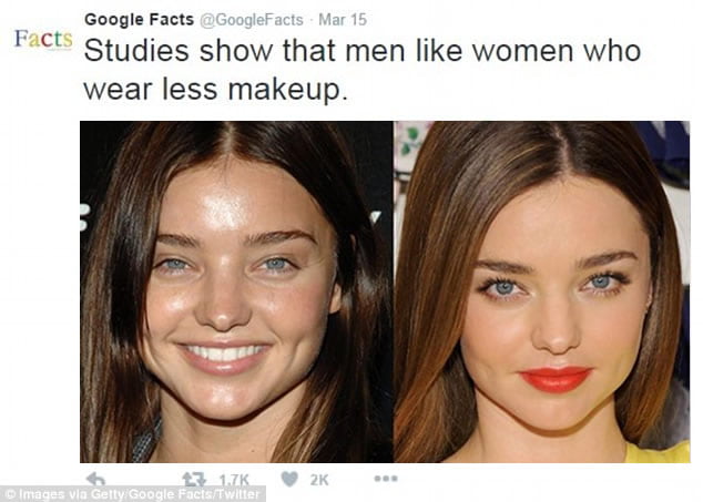 Google facts says men prefer women without makeup, women fire back - 9GAG