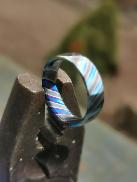 Zircuti ring I made today. Zircuti means zirconium x titanium Damascus ...