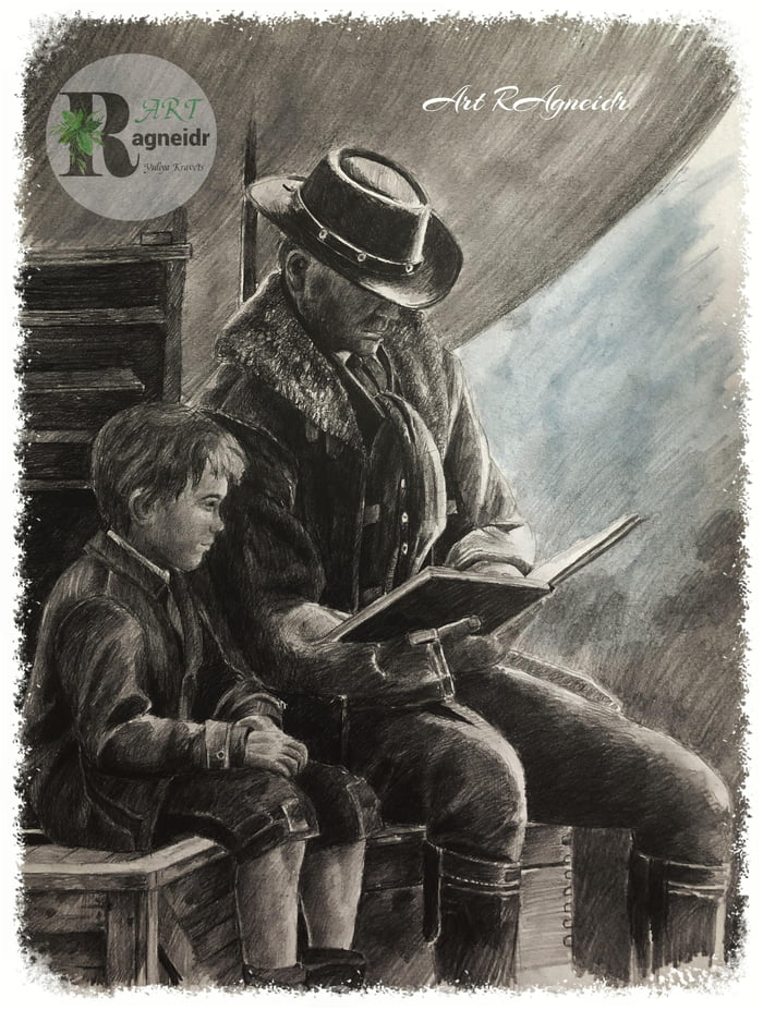 Hosea teaches Jack to read , rdr2 mу art, 297×420 , pencil drawing ...