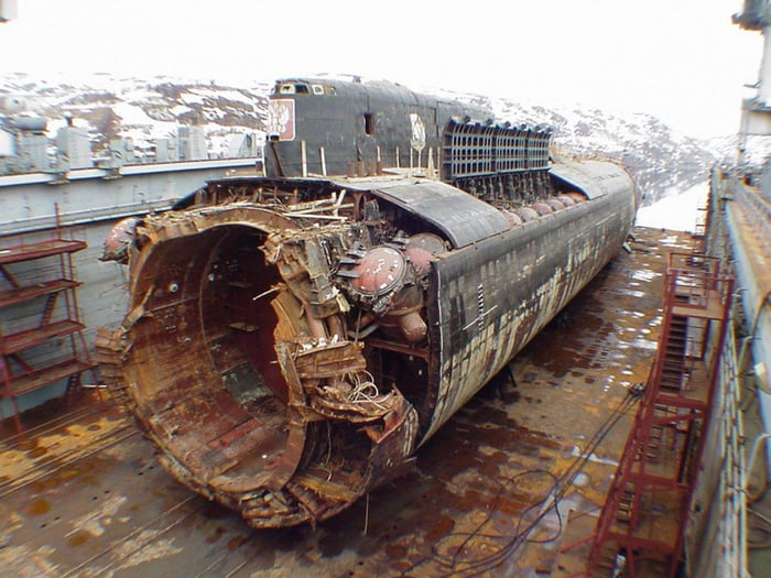 Wreck of Russian submarine K-141 Kursk at Roslyakovo Shipyard in ...