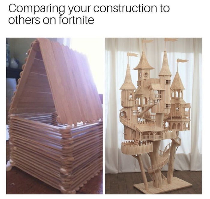 My construction skills in Fortnite are definitely on the left. - 9GAG