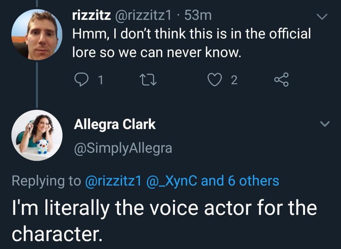 VA Allegra Clark after a long day of people denying Bloodhound being non-binary. +Respect - 9GAG