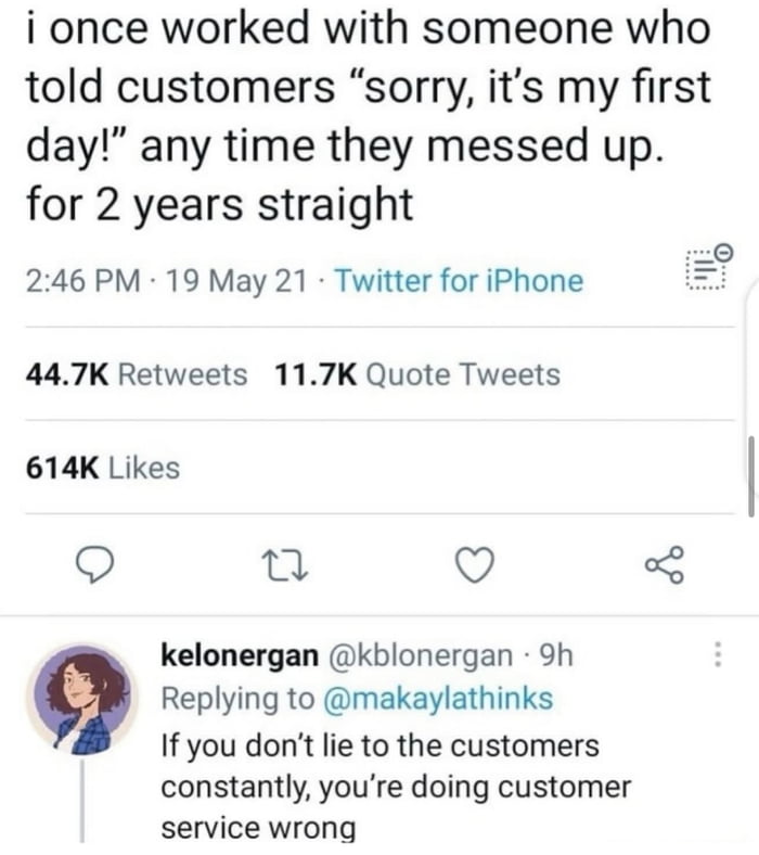 Mastering the art of customer service excuses. - 9GAG