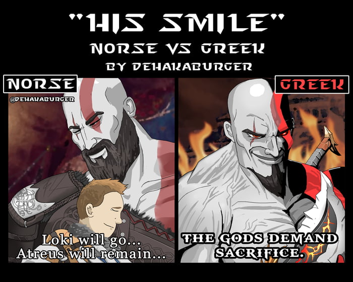 (Fanart) Norse vs Greek Kratos: His Smile - 9GAG