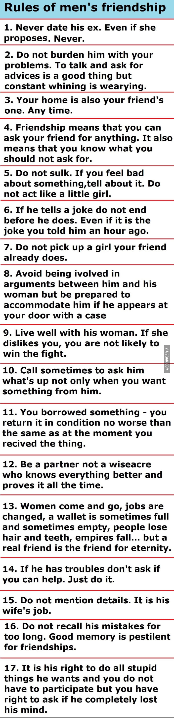 Men's friendship rules - 9GAG