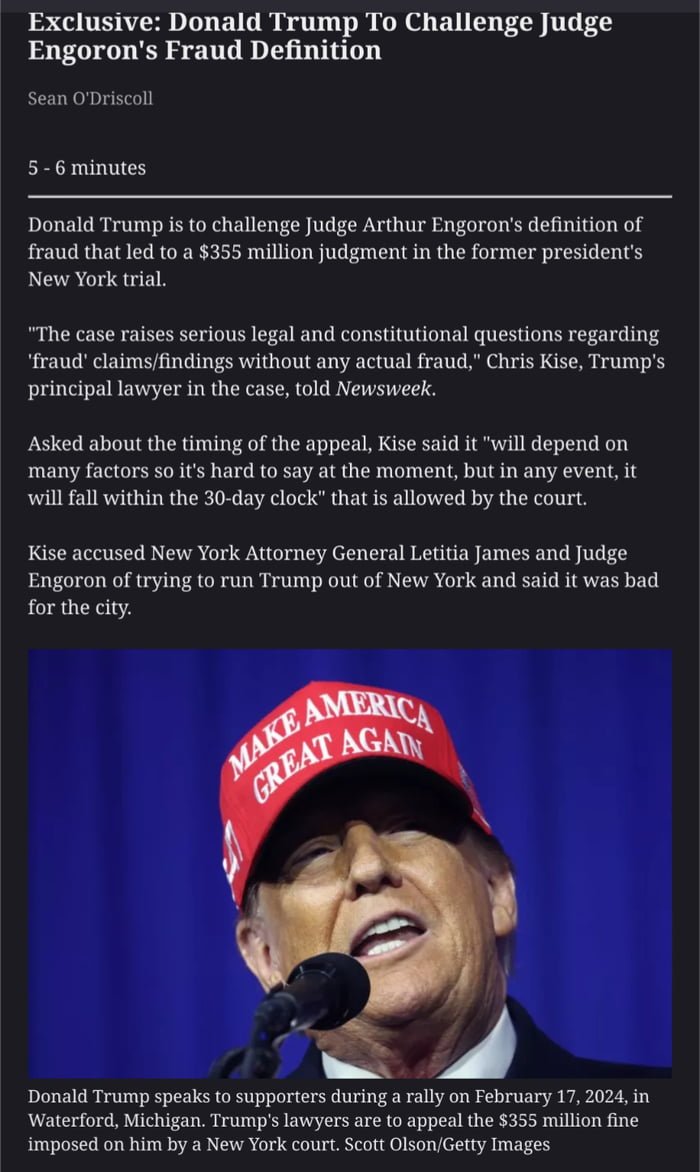 That appeal will go over like a pregnant pole vaulter. When the law is ...