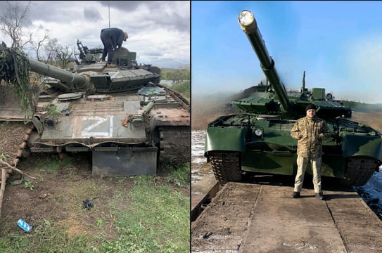 The first refurbished T80 BVM tanks, which the Russian army abandoned ...