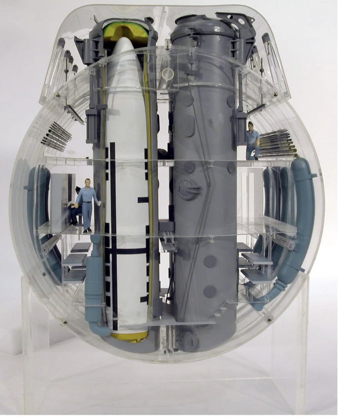 Ballistic missile submarine cut in half to show launch tubes. - 9GAG