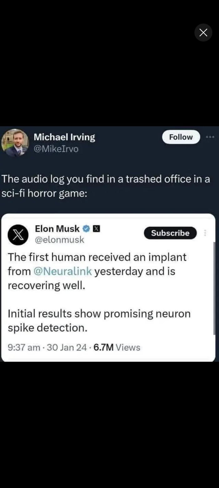 This is exactly what I'd expect to find in a sci-fi horror game. Elon Musk is out here making it ...