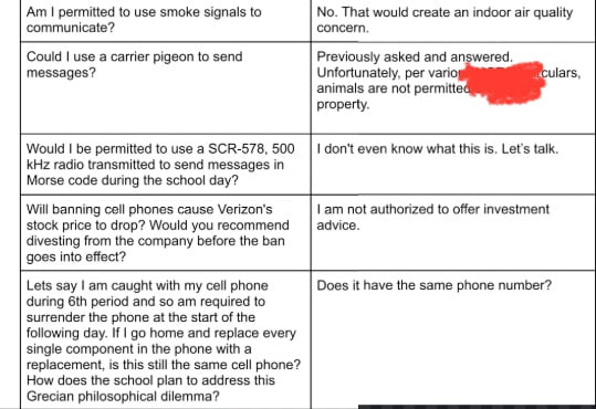 A school recently banned phones, abd these were some the inquiries of ...