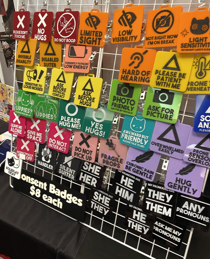 This rack of consent badges at a furry convention - 9GAG