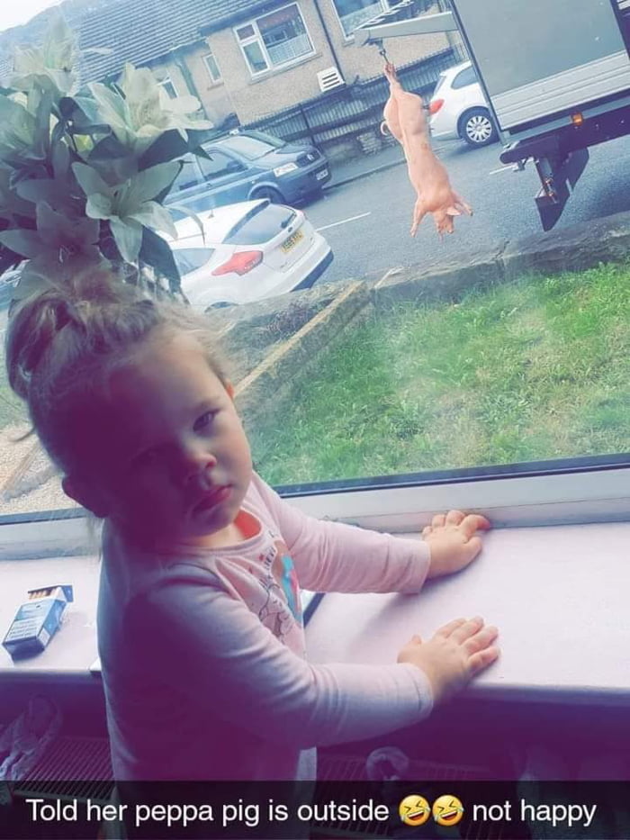 Told her it was Peppa Pig outside, not happy.... - 9GAG