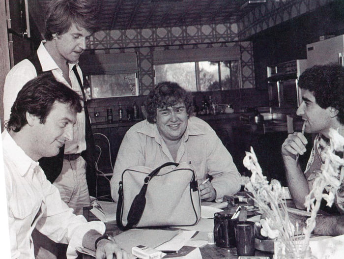 SCTV cast members Joe Flaherty, Dave Thomas, John Candy and Eugene Levy ...