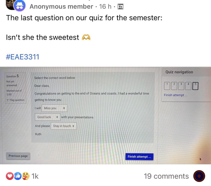 Final question for an end of semester university quiz - 9GAG