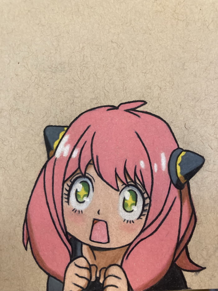I drew Anya with some colored pencils on brown paper - 9GAG