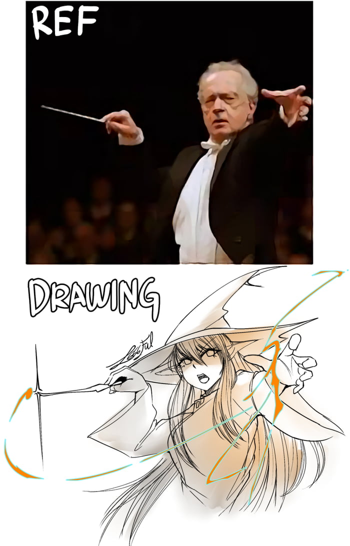Using Orchestra Conductor as a reference for my Spellcaster drawing. - 9GAG