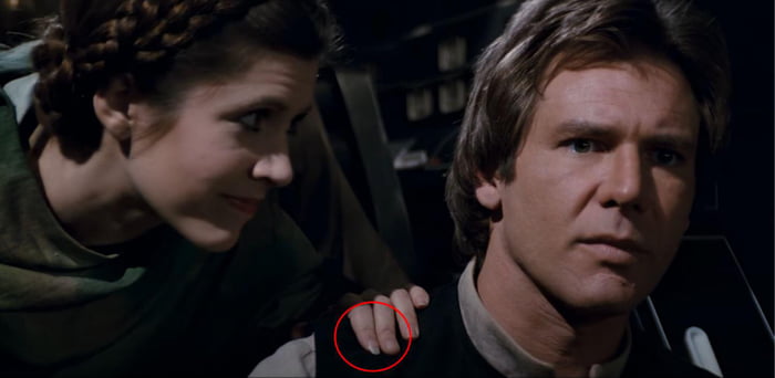 In a scene in Return of the Jedi, Carrie Fisher's "Coke finger" is ...