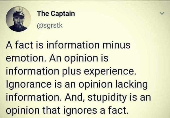 Stupidity is an opinion that ignores a fact - 9GAG