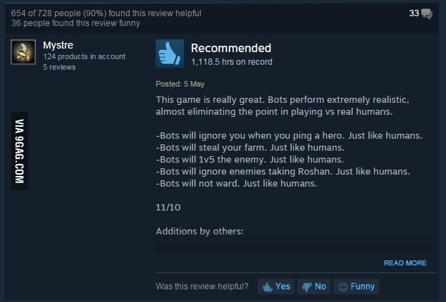 So I was looking for funny reviews for DOTA 2 and I found this. Made my ...