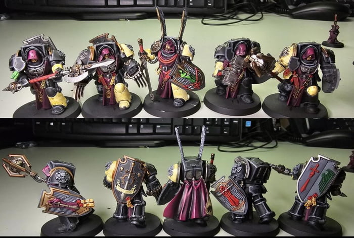 5 Deathwing Knights made from 5 Minis of the Month and an old Deathwing ...