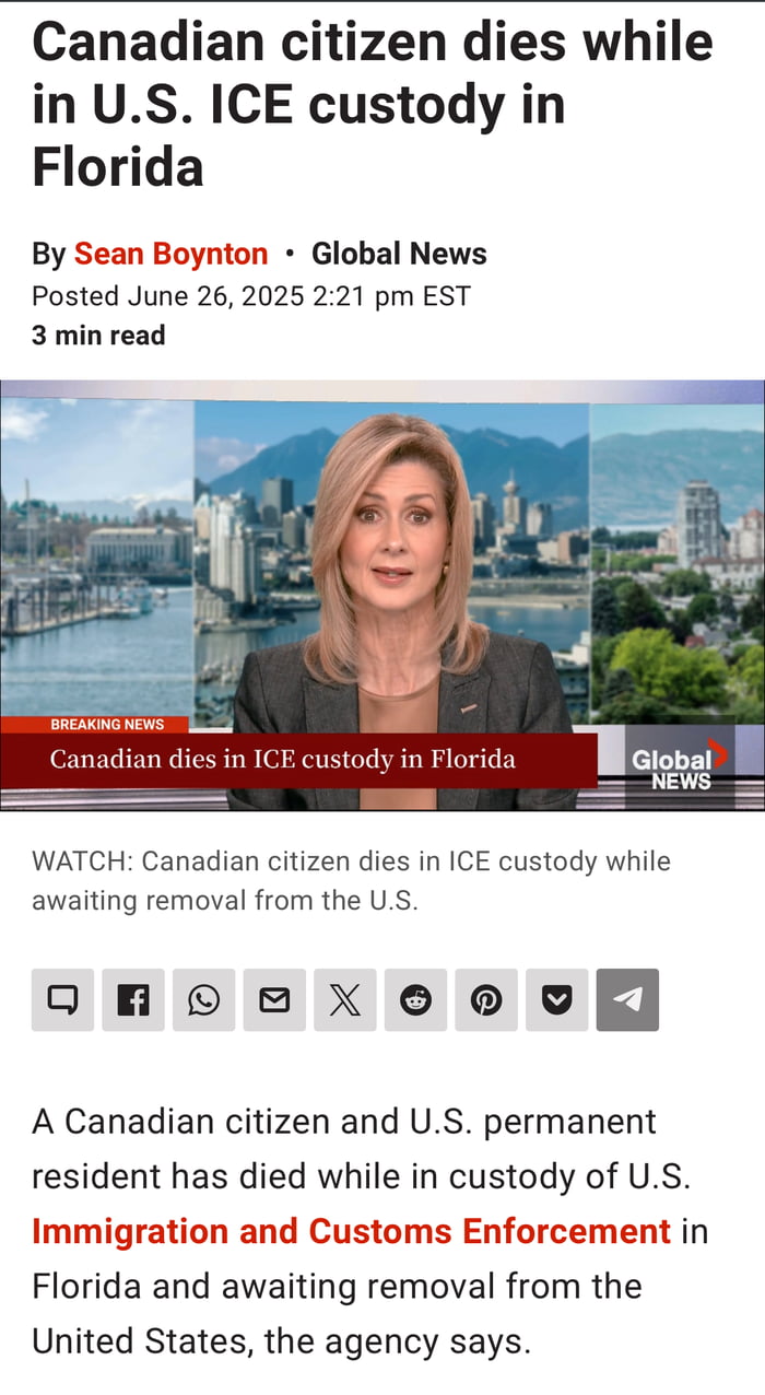 A Canadian died in ICE custody - 9GAG