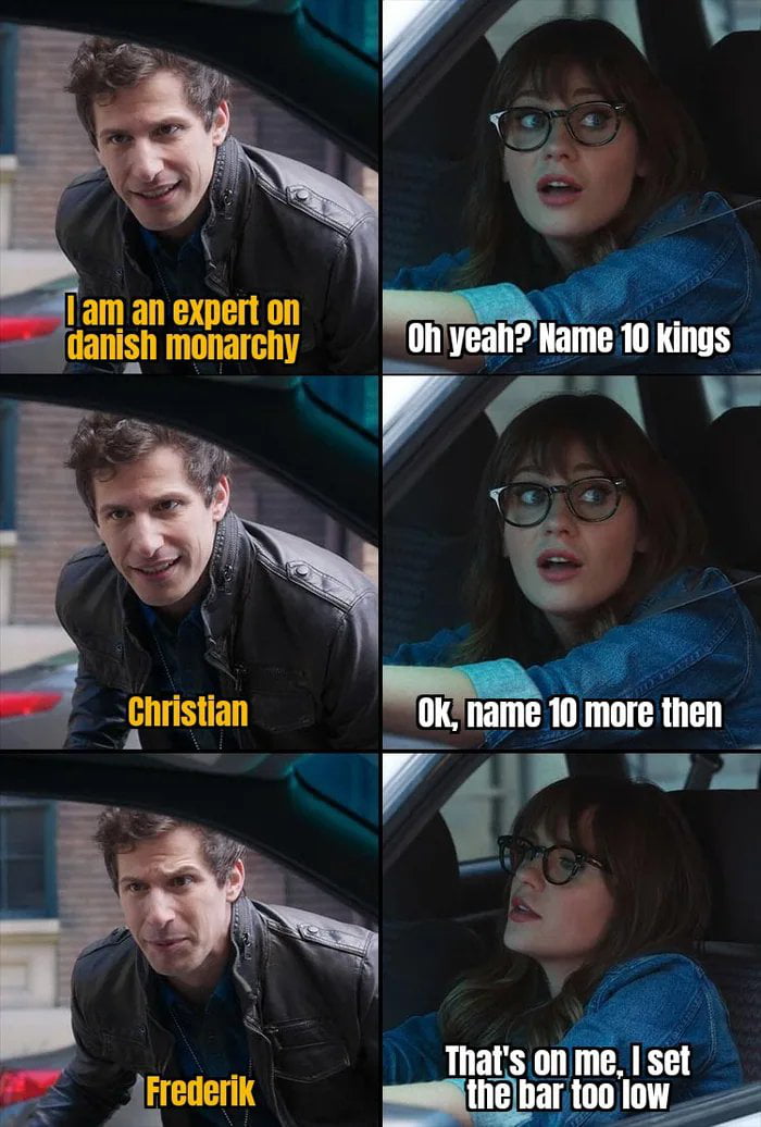 Fun fact: the last king with a different name, was king Hans, who died ...