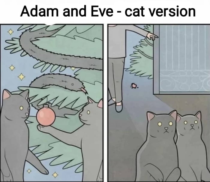 Adam and Eve - cat version - 9GAG