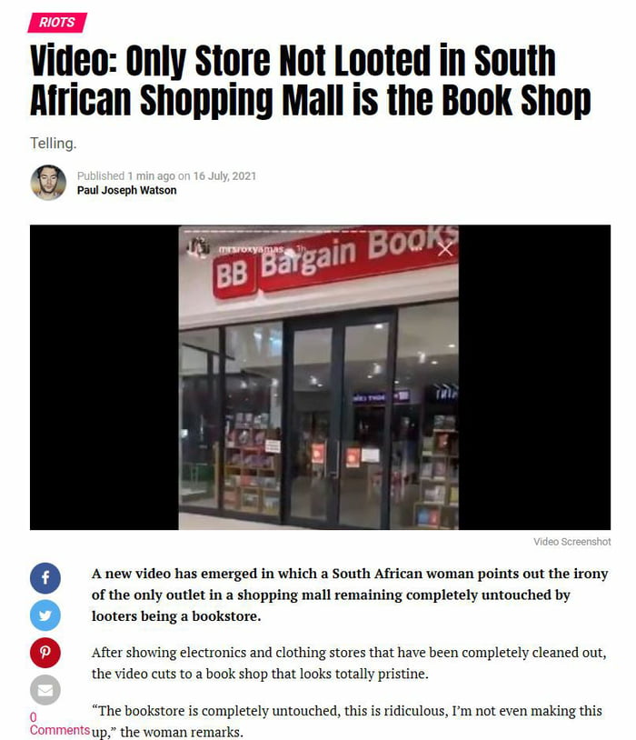 Only Store Not looted in SA Shopping mall is the book Shop? - 9GAG