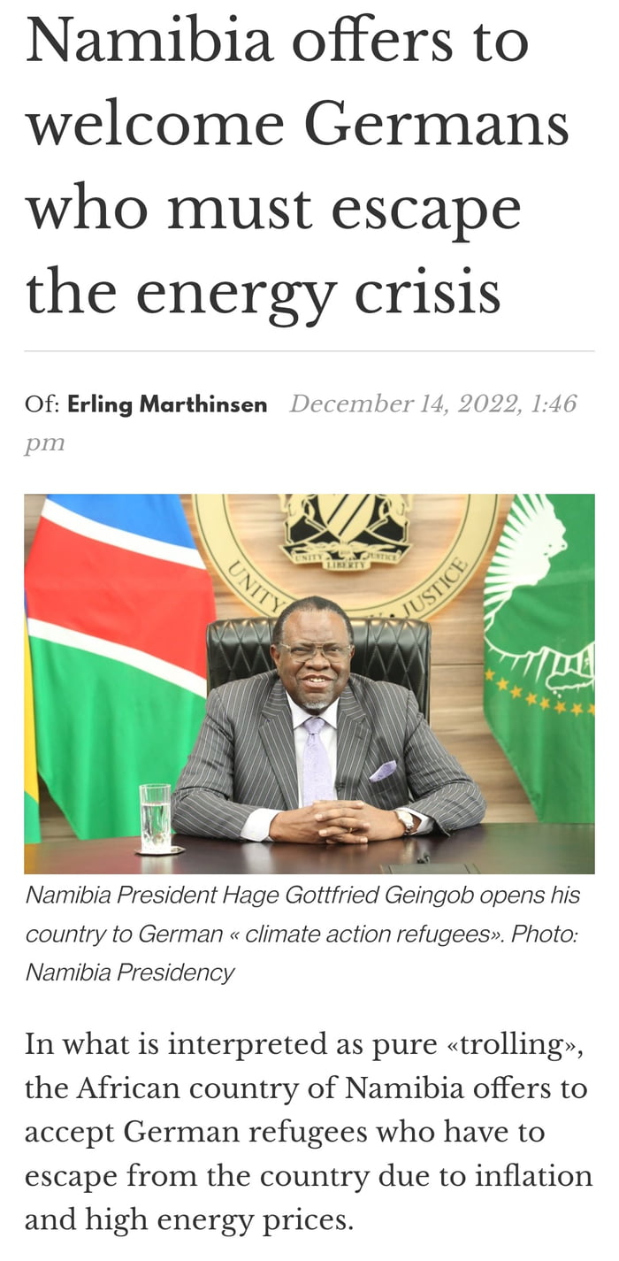 Namibia opens their borders for struggling Germans - 9GAG