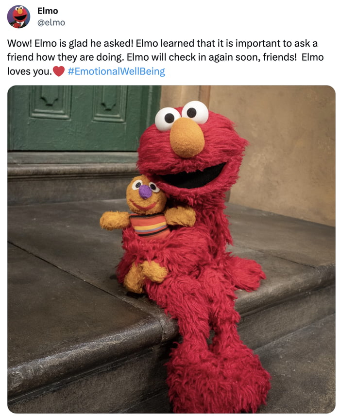 Elmo's Wellness Check On X Turned Into Mass Trauma Dump - 9GAG