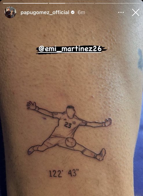 Papu Gomez's new Emi Martinez tattoo of his save in the WC Final - 9GAG