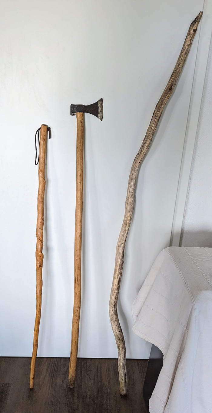 From left to right: Refined walking stick, Viking battle stick, Wizard ...