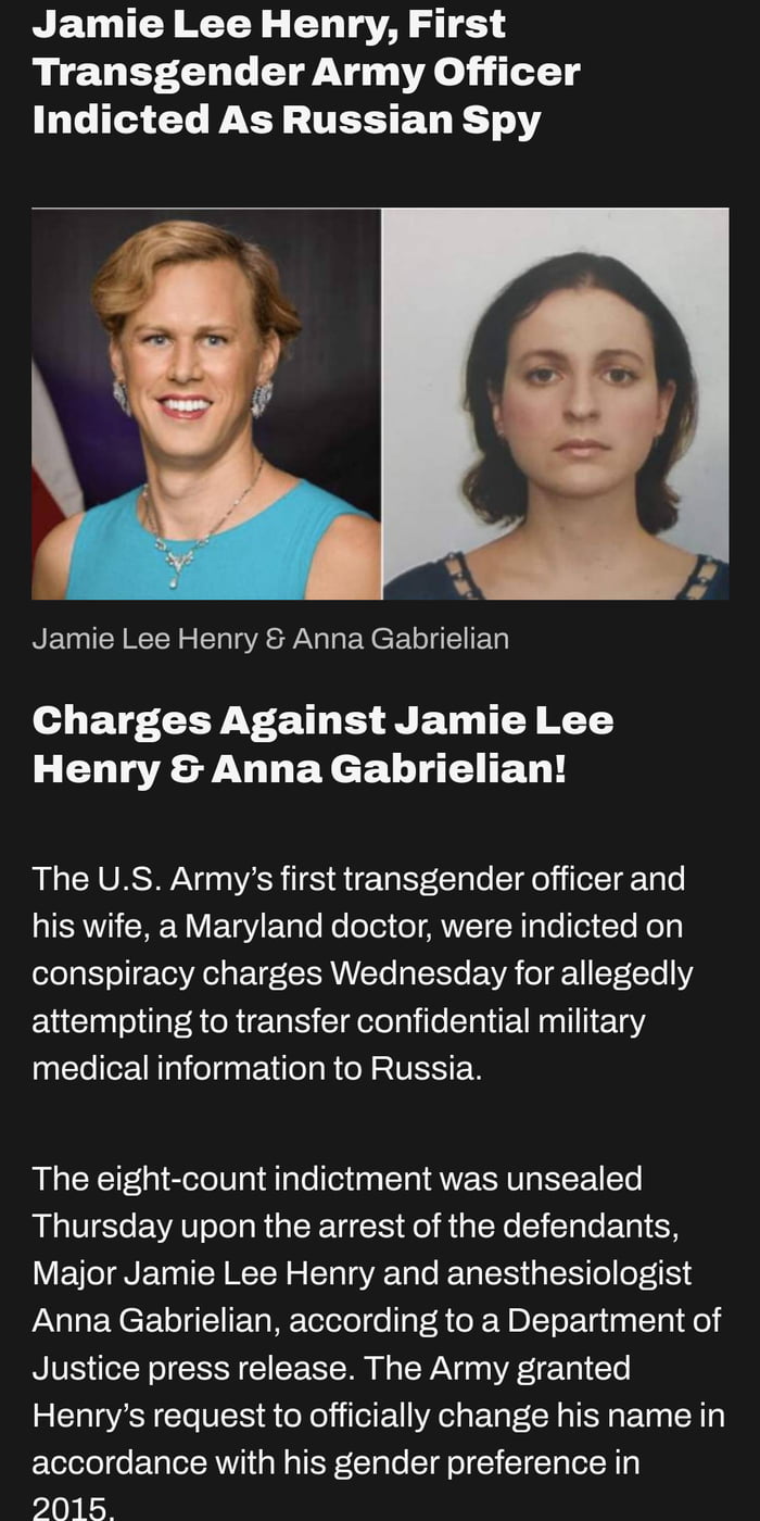 Jamie Lee Henry, First Transgender Army Officer Indicted as Russian Spy ...