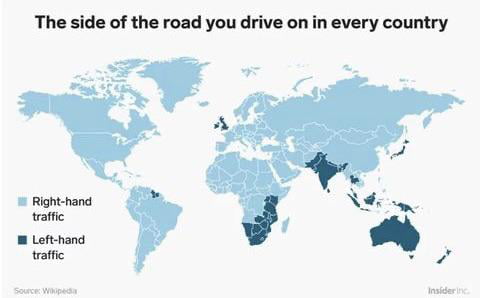 Driving side by countries. - 9GAG