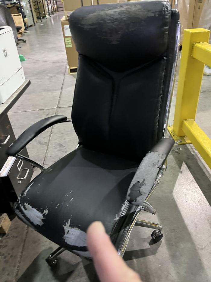 A few people fell off a chair in the warehouse because the seat was ...